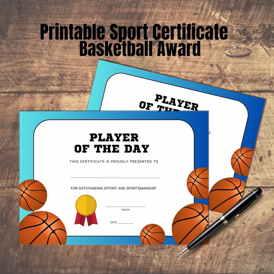 Printable Basketball Award, Player of the Day Certificate, Basketball ...