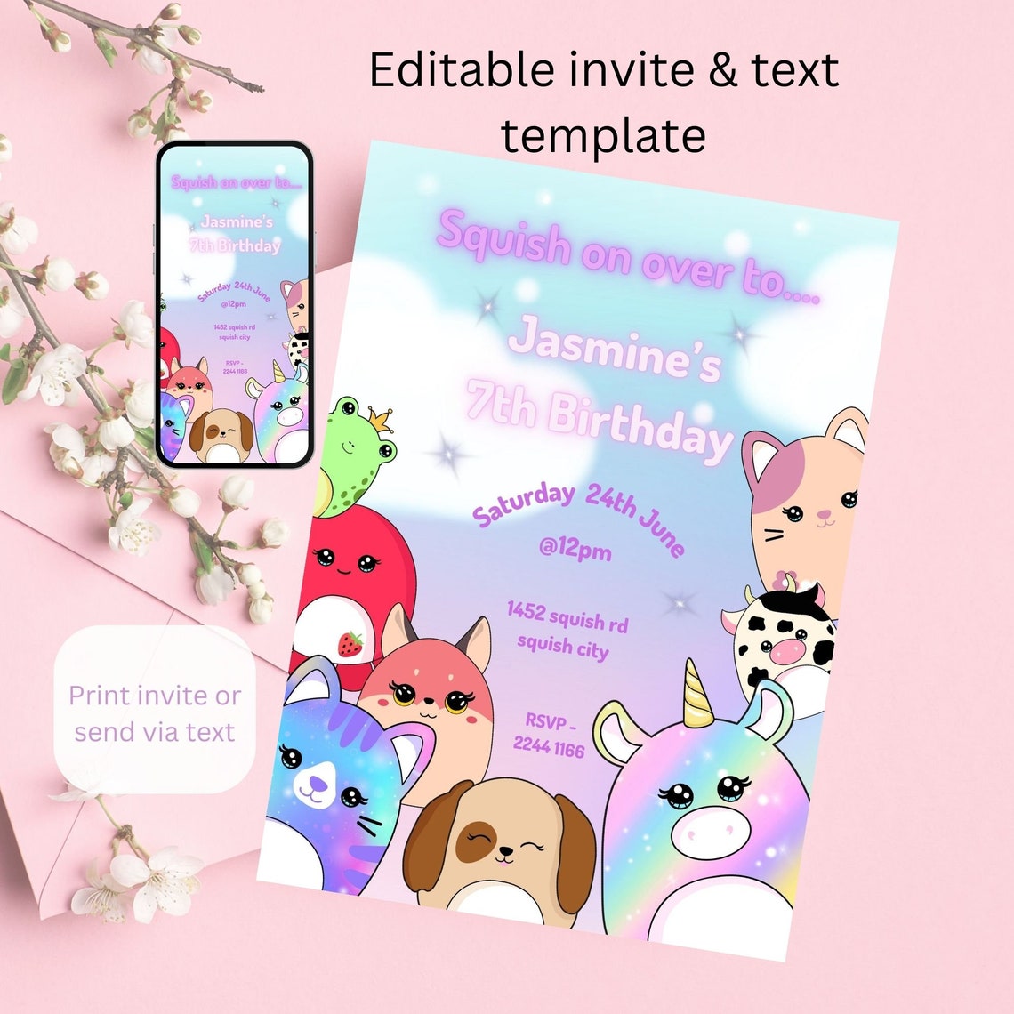 Squish Birthday Invite, Squishbirthday Party Invitation, Text Message ...