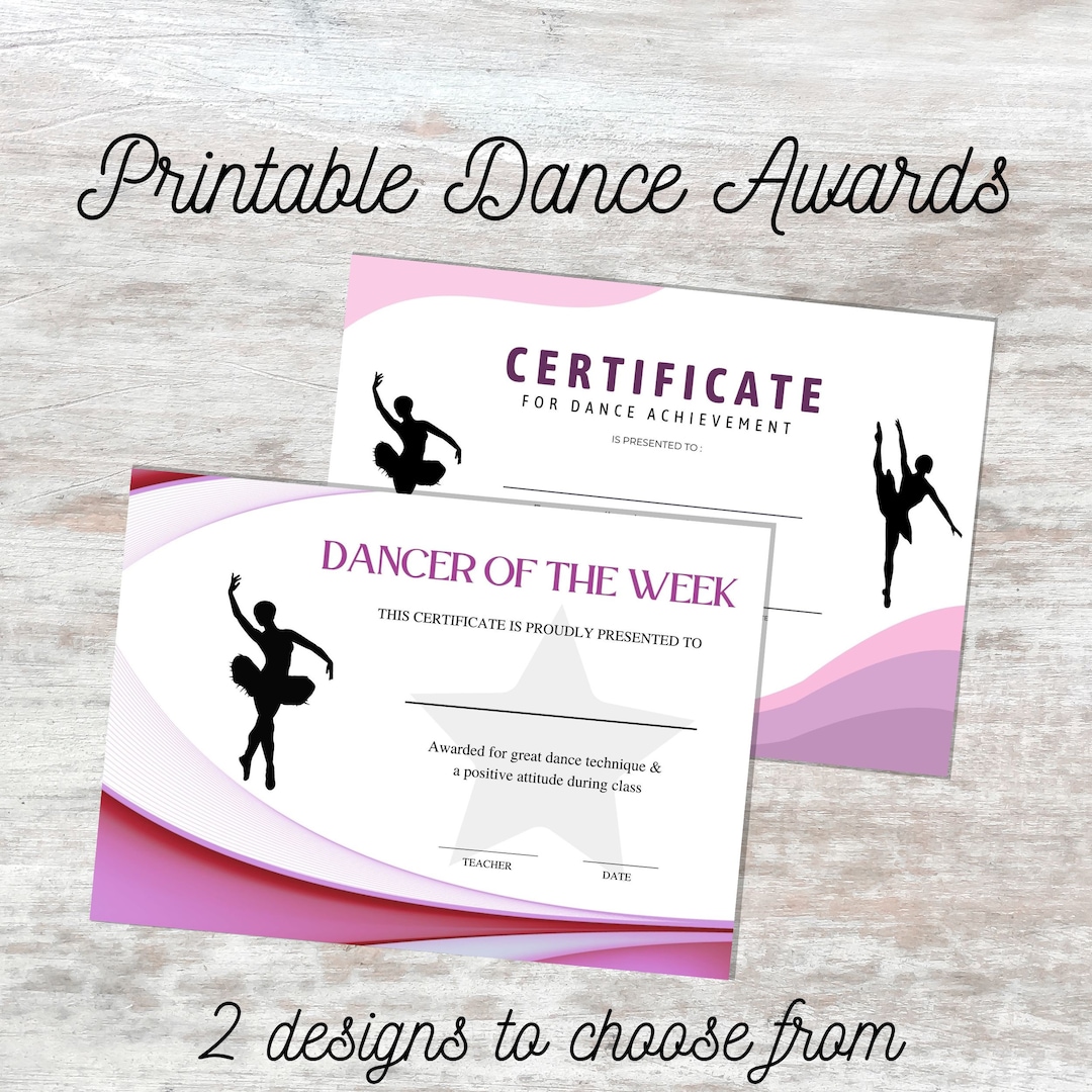 Dance Award Printable Dancer Certificate, Dancer of the Week Merit ...