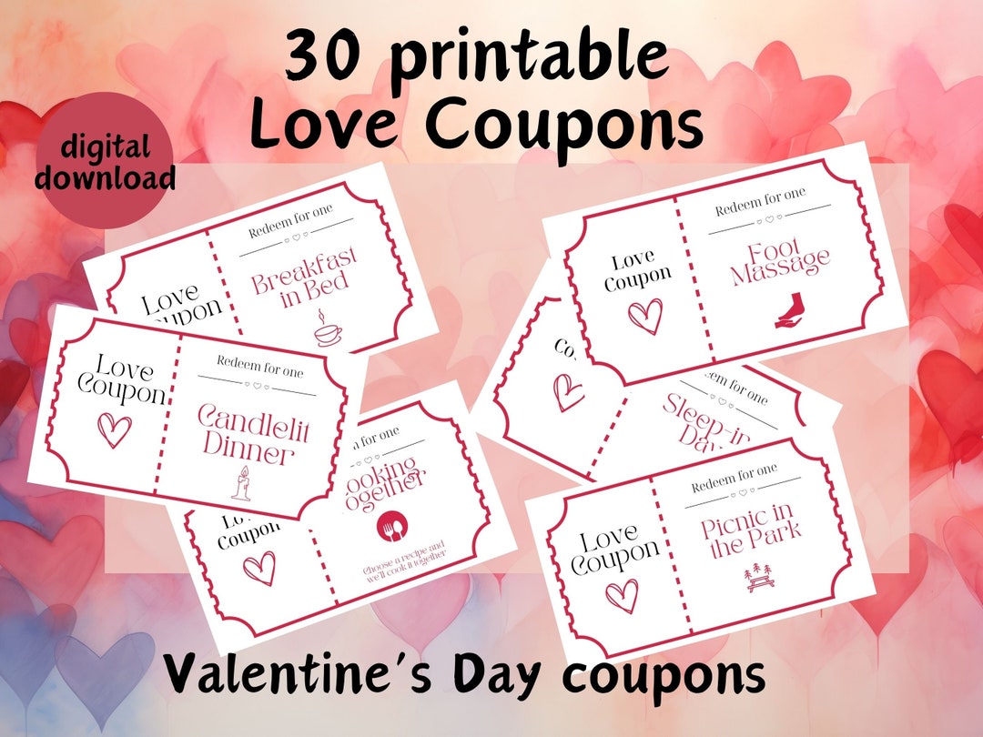 Love Coupons Valentines Day Gift Printable Coupon Gift Voucher ...