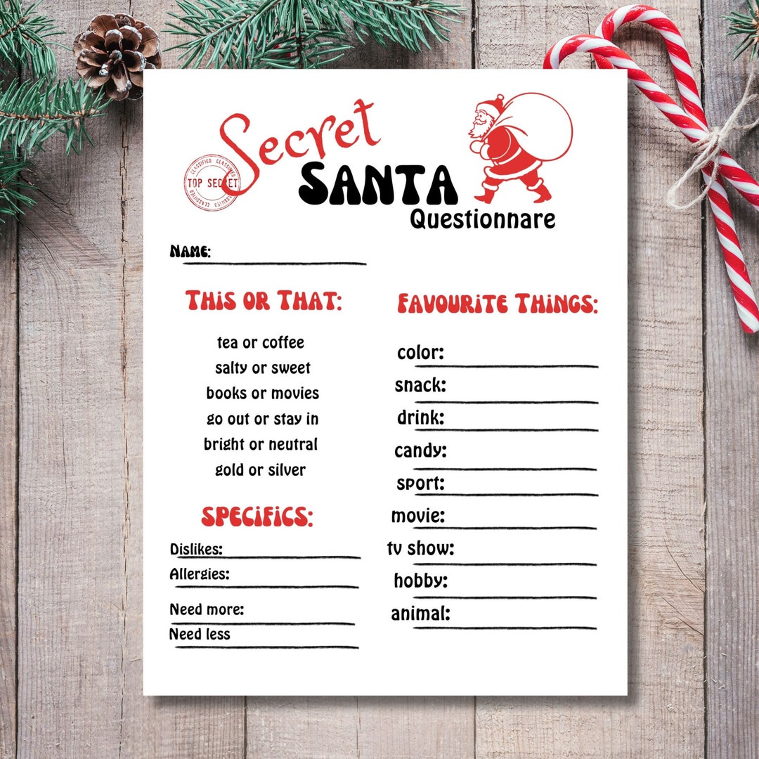 Secret Santa Questionnaire Office Gift Exchange Work Secret Santa ...