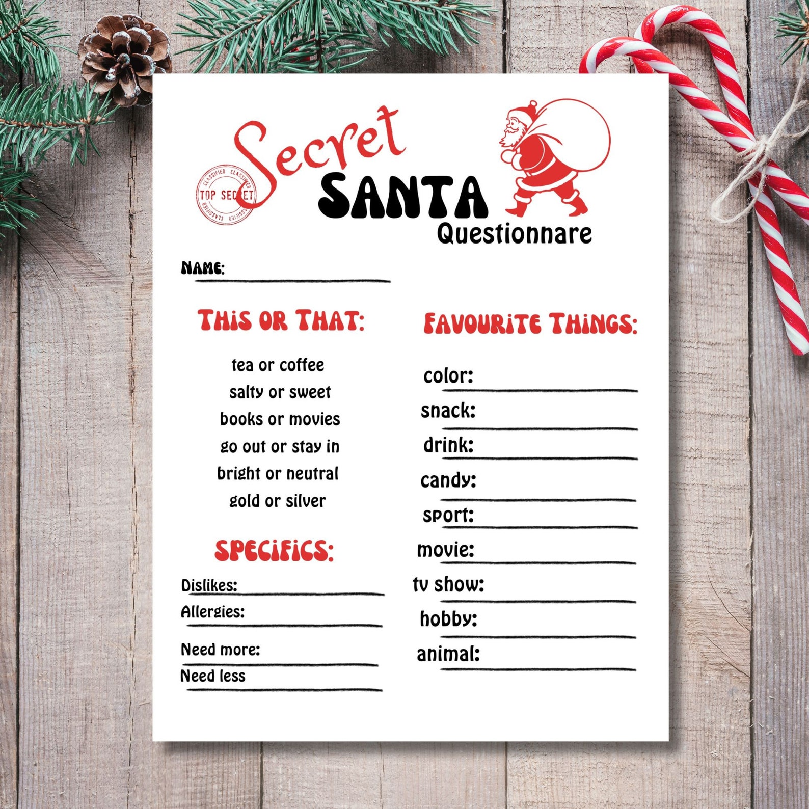 Secret Santa Questionnaire Office Gift Exchange Work Secret Santa ...