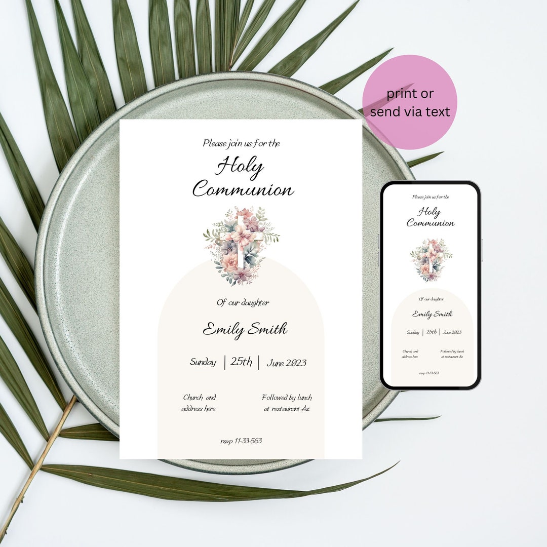 Girl Holy Communion Invite, Communion Text Invite, Editable Communion ...