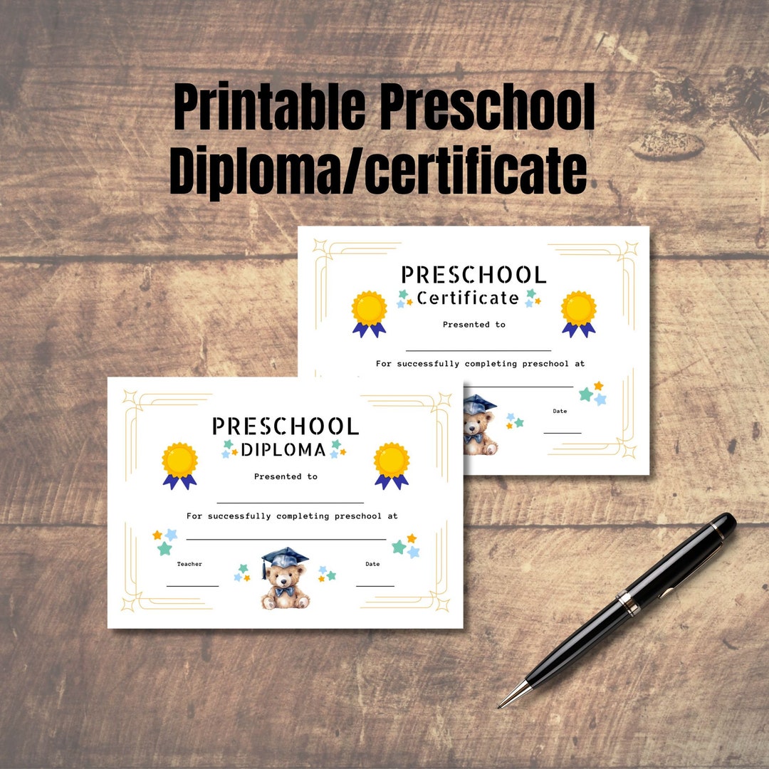 Printable Preschool Diploma, Preschool Certificate,pre-k Diploma ...