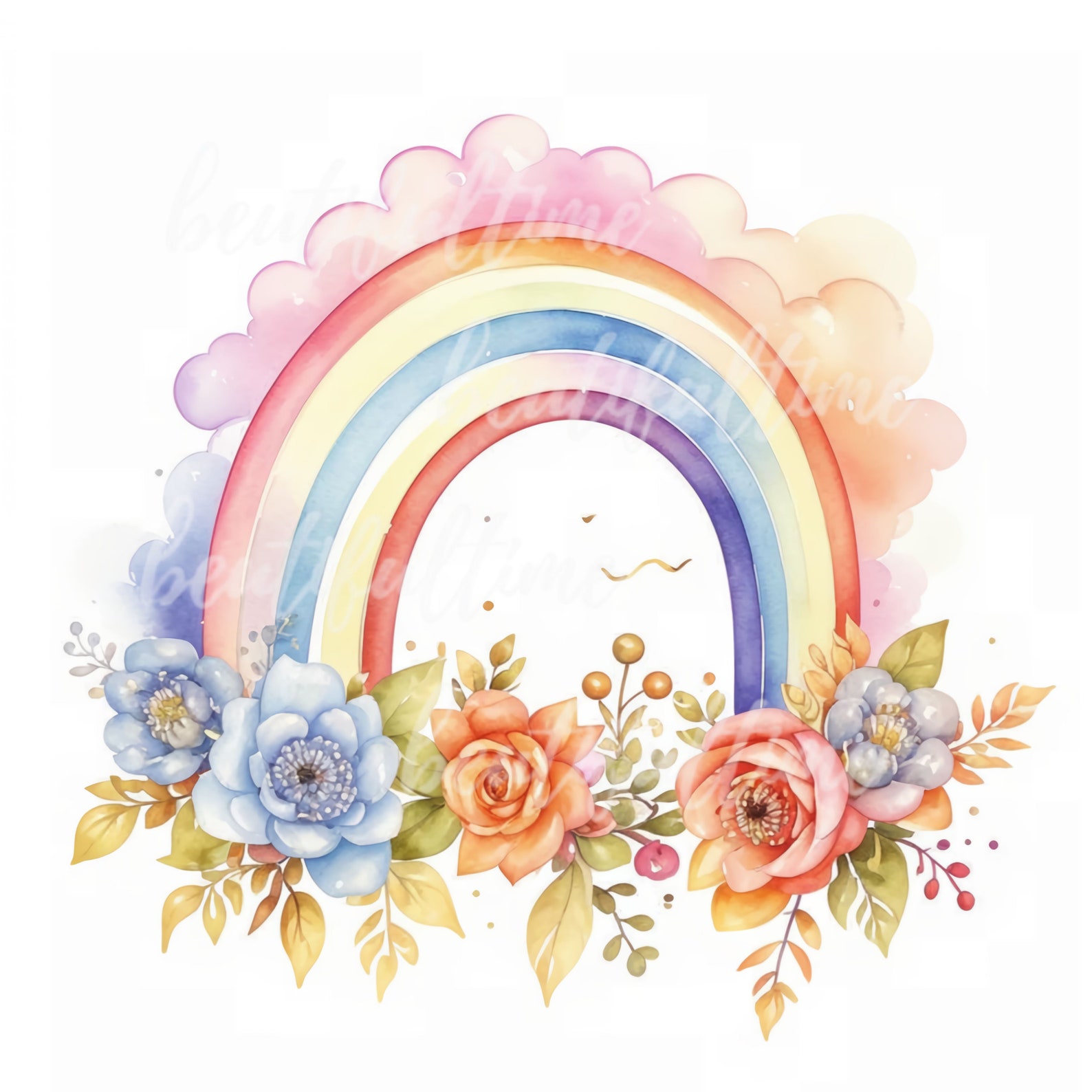 12 Various Rainbow Clipart, Nursery Rainbow in Flowers, Printable ...