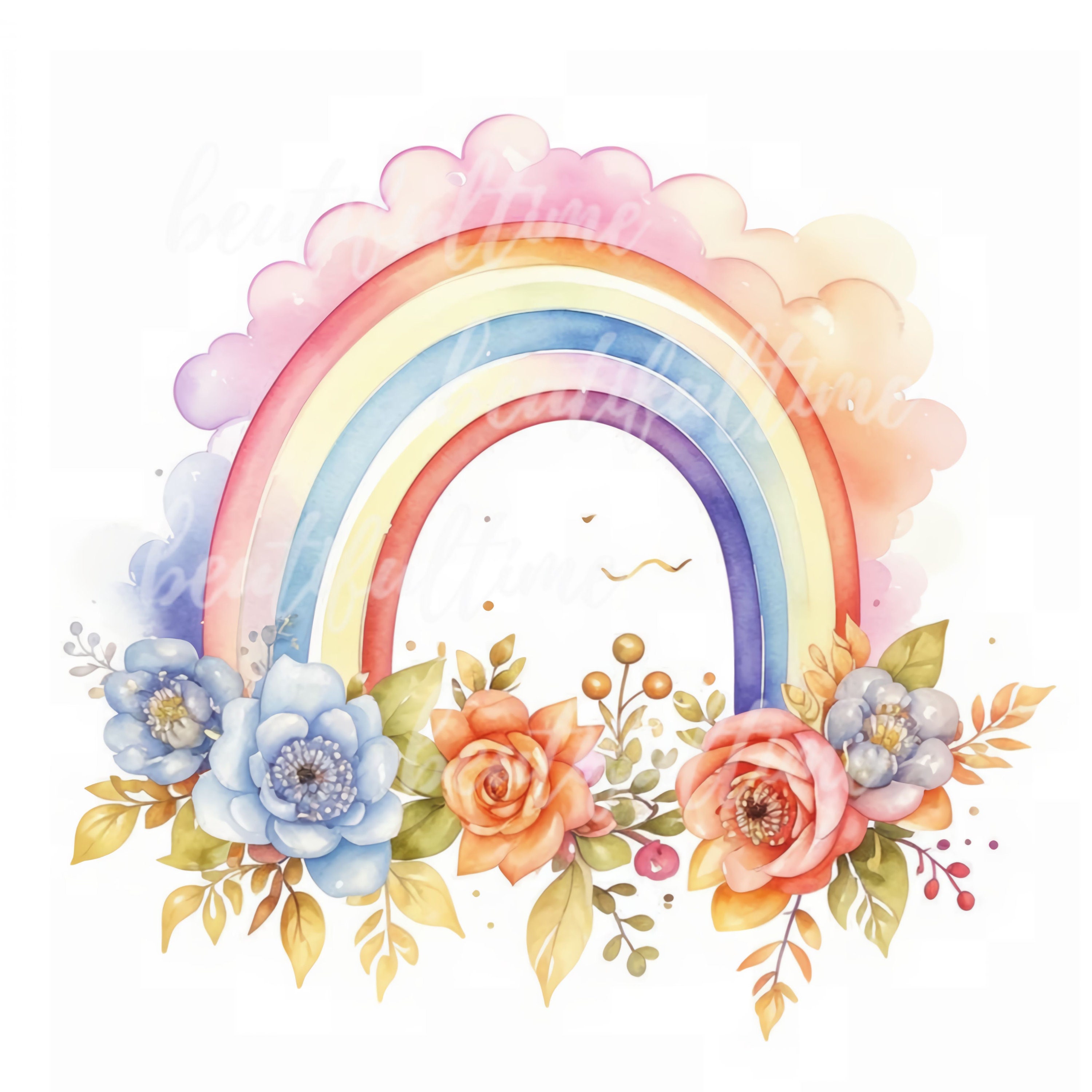 12 Various Rainbow Clipart, Nursery Rainbow in Flowers, Printable ...