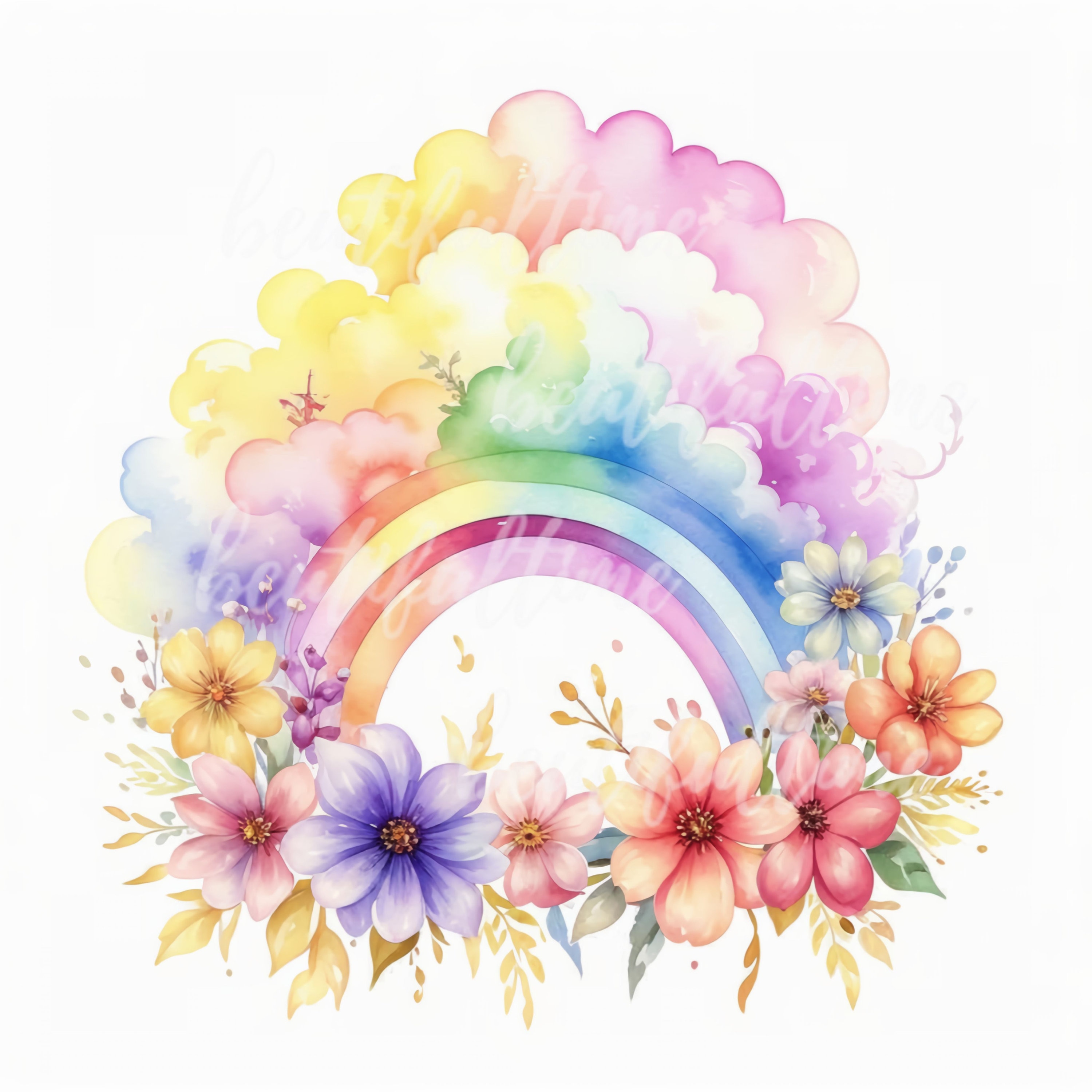 12 Various Rainbow Clipart, Nursery Rainbow in Flowers, Printable ...
