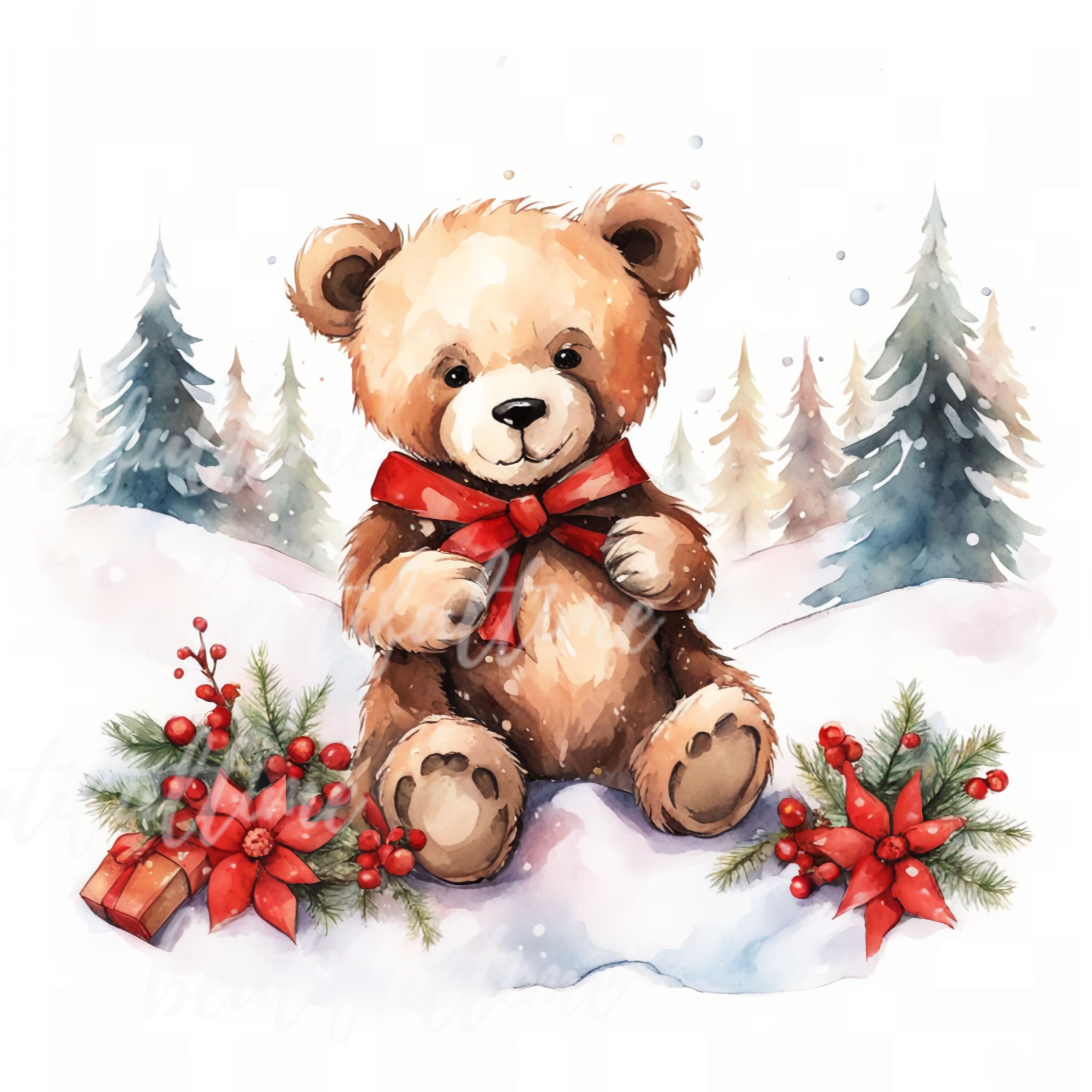 Christmas Watercolor Bear Clipart ,gift Box,, Printable Watercolor ...