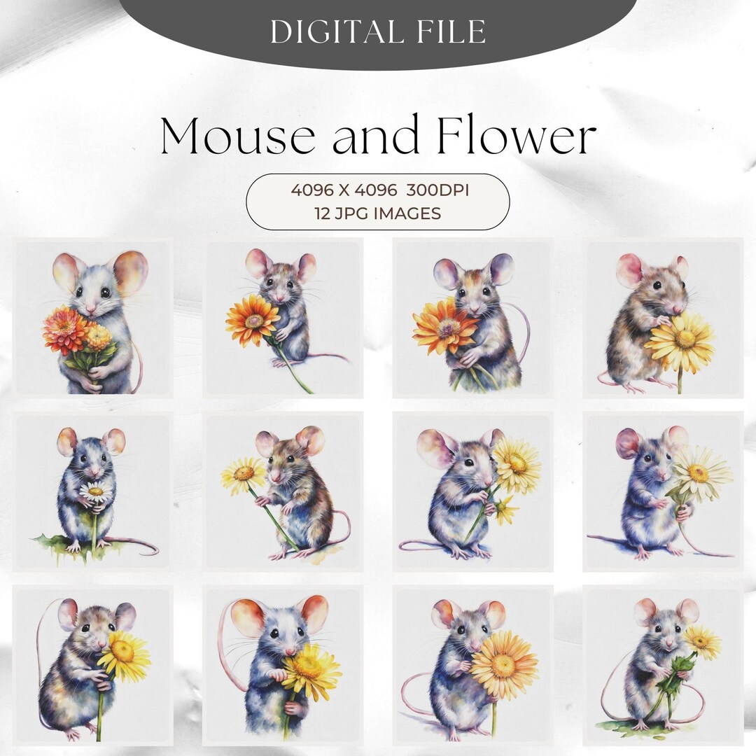 12 Mouse and Flower Clipart, 12 Quality Jpgs - Digital Download - Card ...
