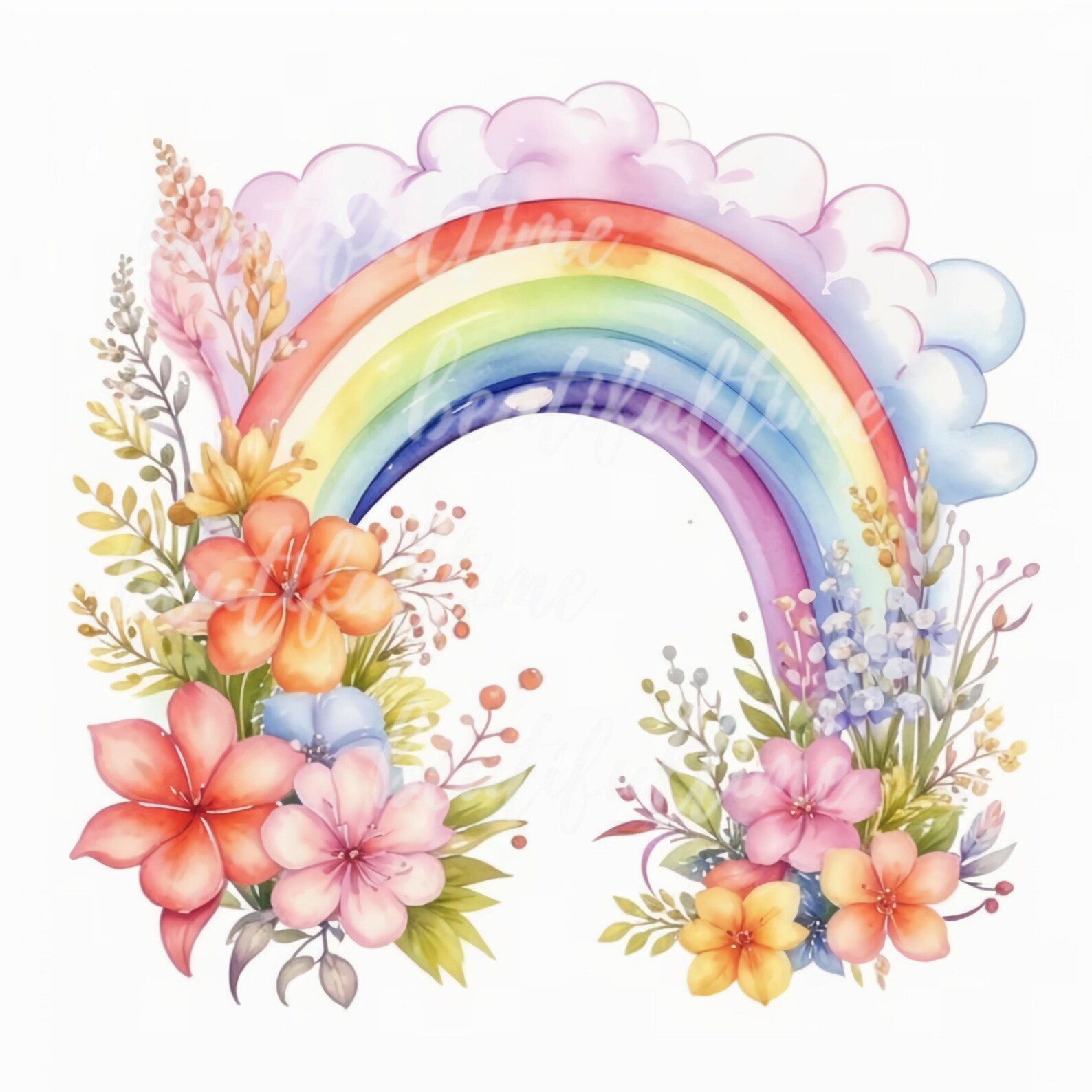 12 Various Rainbow Clipart, Nursery Rainbow in Flowers, Printable ...