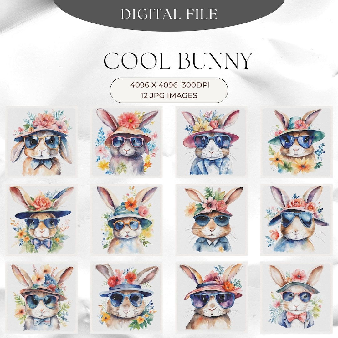 12 Cool Bunny Clipart Quality Jpgs Digital Planner, Junk Journals ...