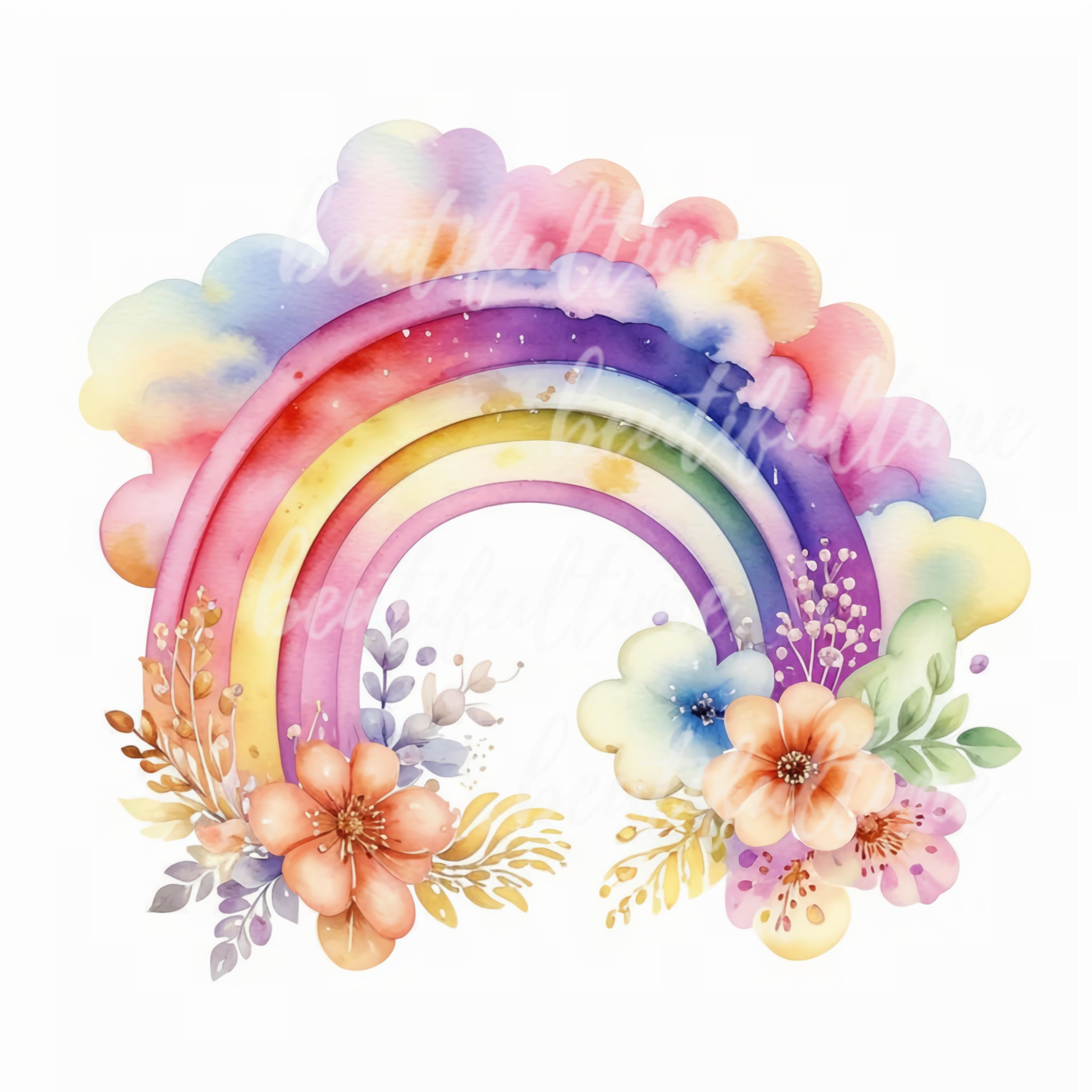 12 Various Rainbow Clipart, Nursery Rainbow in Flowers, Printable ...