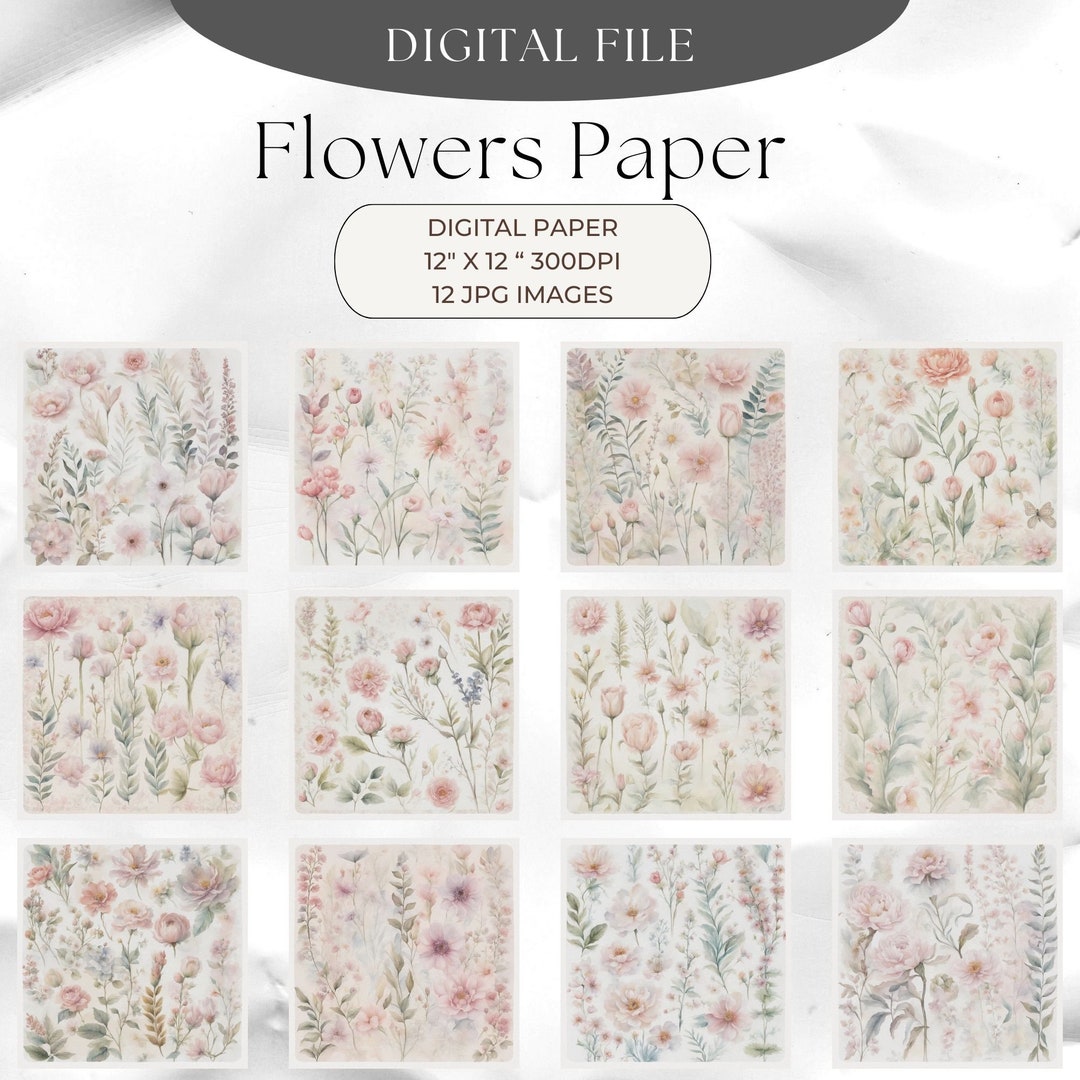 12 Spring Flowers , Digital Digital Paper Pack, Mixed Media, Scrapbooks ...