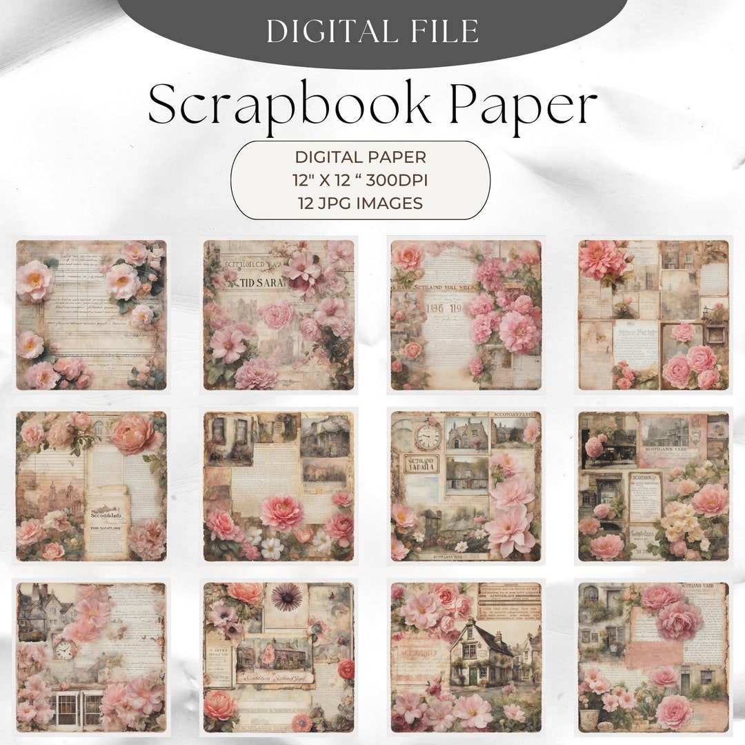 Scrapbooking Collage Sheets With Vintage,flower Paper, Watercolor ...