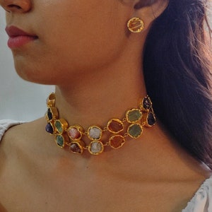 Raw Gemstone Choker Necklace Choker Gemstone Necklace Raw Crystal Necklace Rough Stone Choker ...