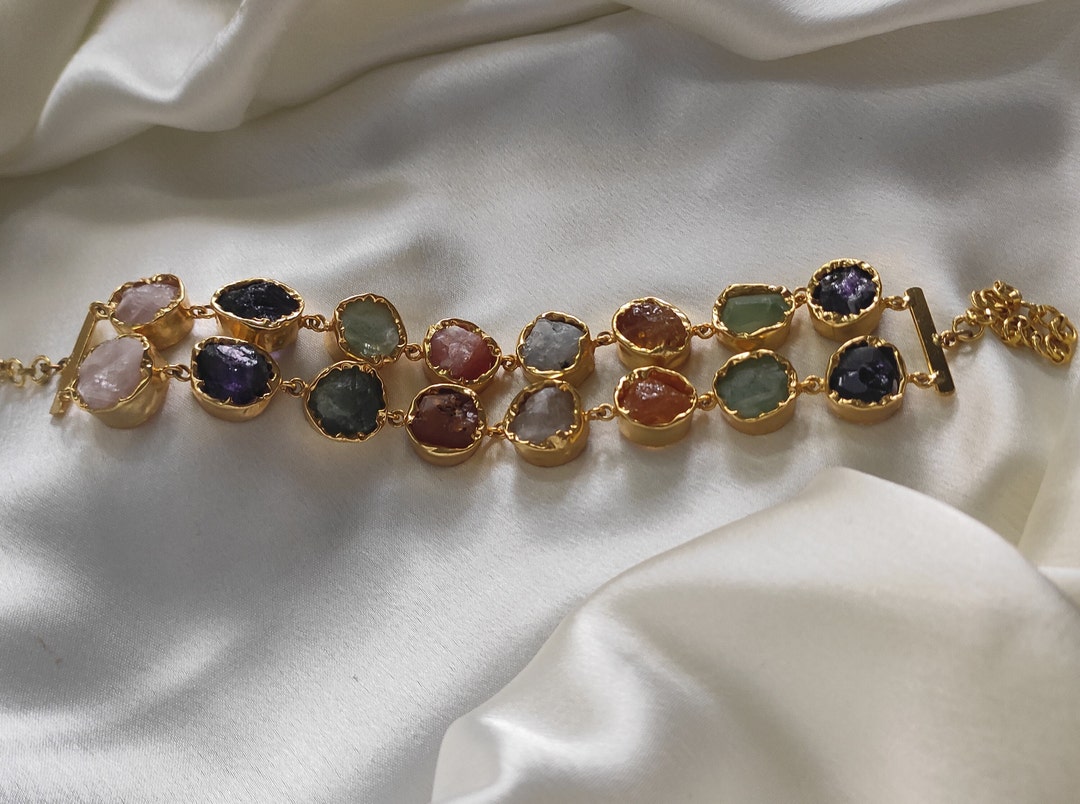 Gold Plated Raw Gemstone Choker, Handmade Boho Necklace - Etsy