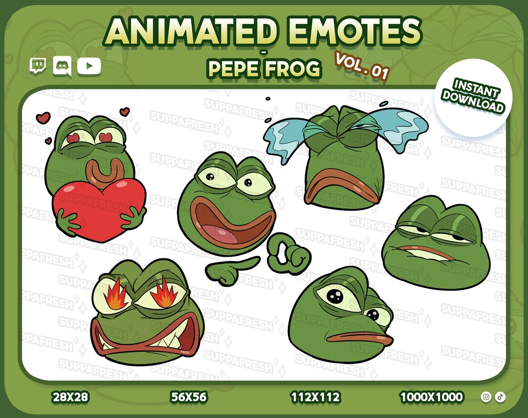 Animated Pepe Frog Emotes High Quality Vol01 Twitch Discord Youtube Slack Digital Drawn Etsy