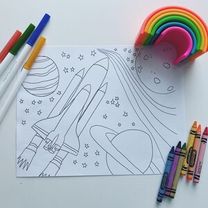 Rocket Into Space Printable Coloring Page for Kids - Coloring Page of ...