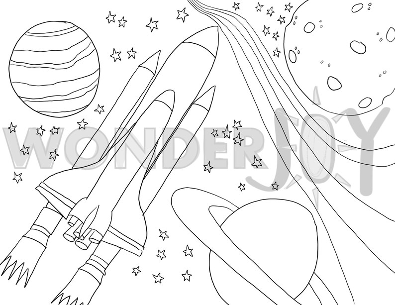 Rocket Into Space Printable Coloring Page for Kids - Coloring Page of ...