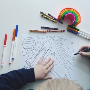 Rocket Into Space Printable Coloring Page for Kids - Coloring Page of ...