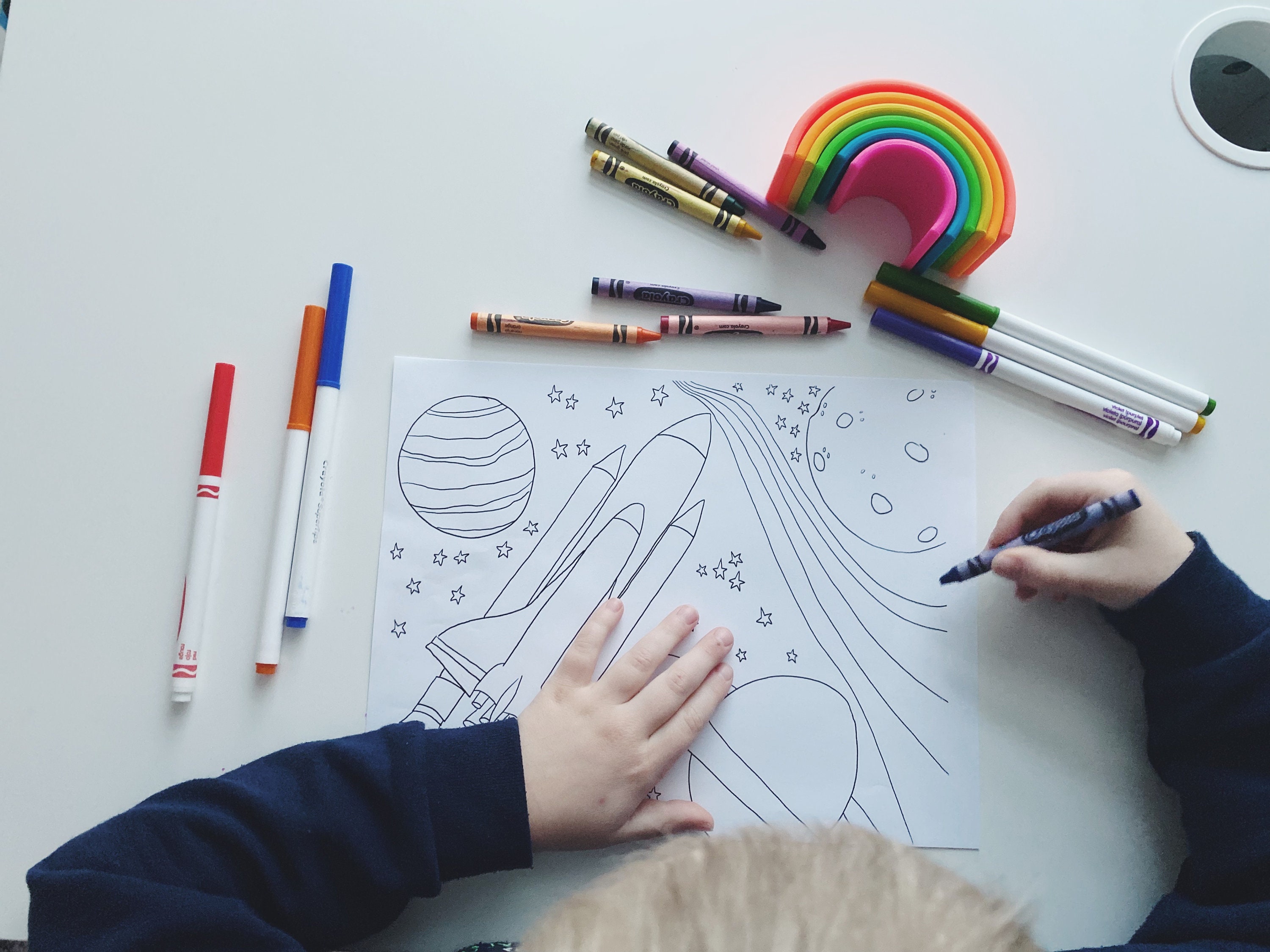 Rocket Into Space Printable Coloring Page for Kids - Coloring Page of ...