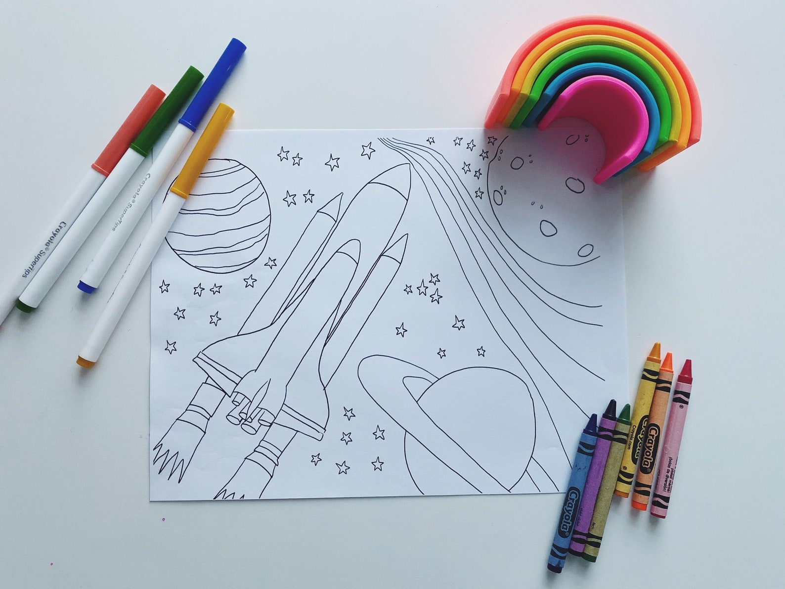 Rocket Into Space Printable Coloring Page for Kids - Coloring Page of ...