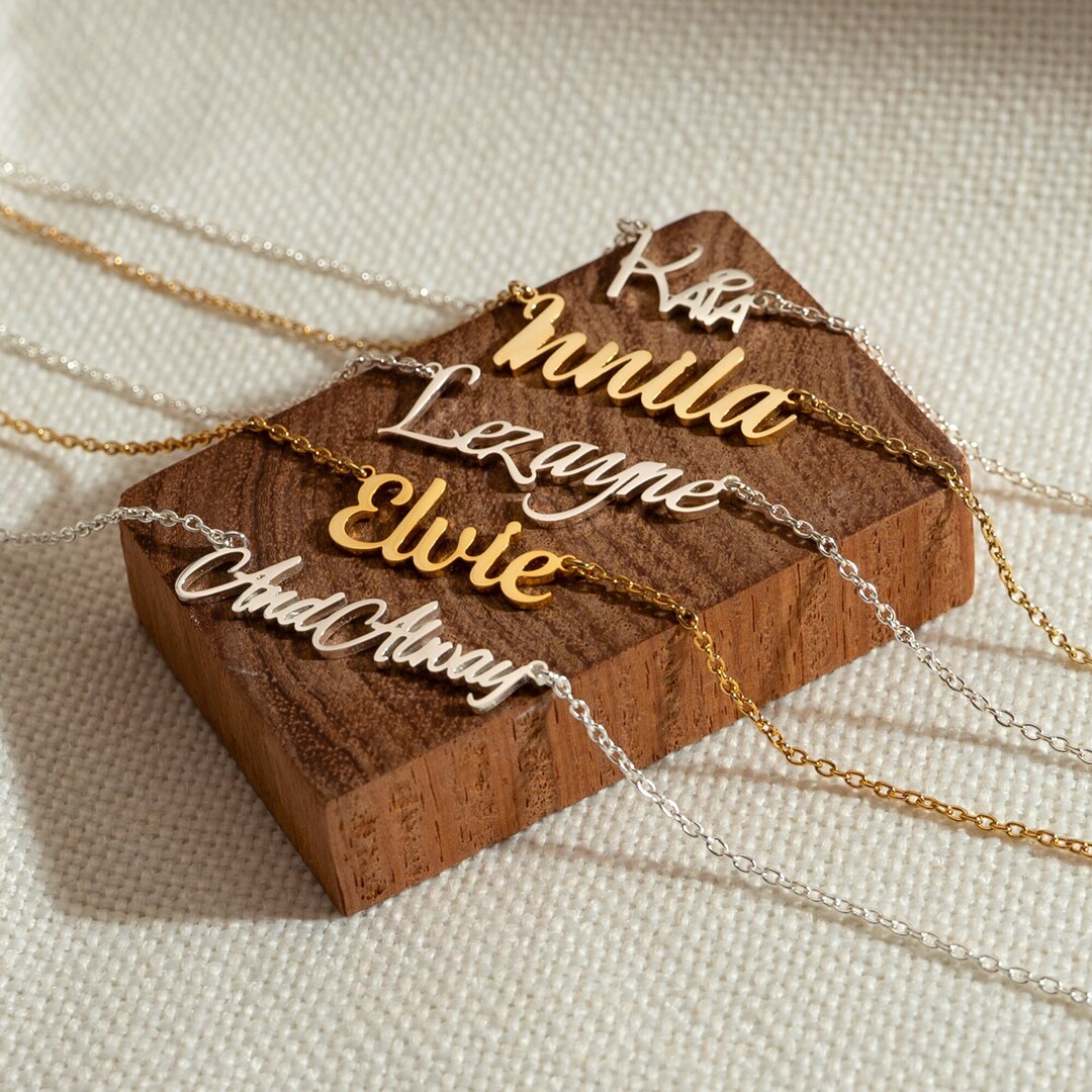 Custom Name Necklace Gold, Personalized Nameplate Necklace, Silver ...