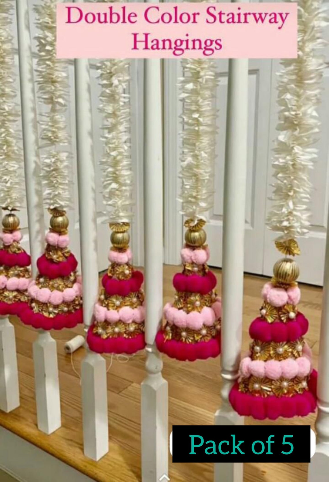 Festive Diwali Stairway Side Hanging – Dual Color Pink– Ships From USA ...