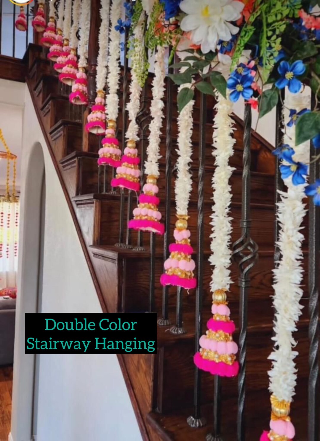 Festive Diwali Stairway Side Hanging – Dual Color Pink– Ships From USA ...