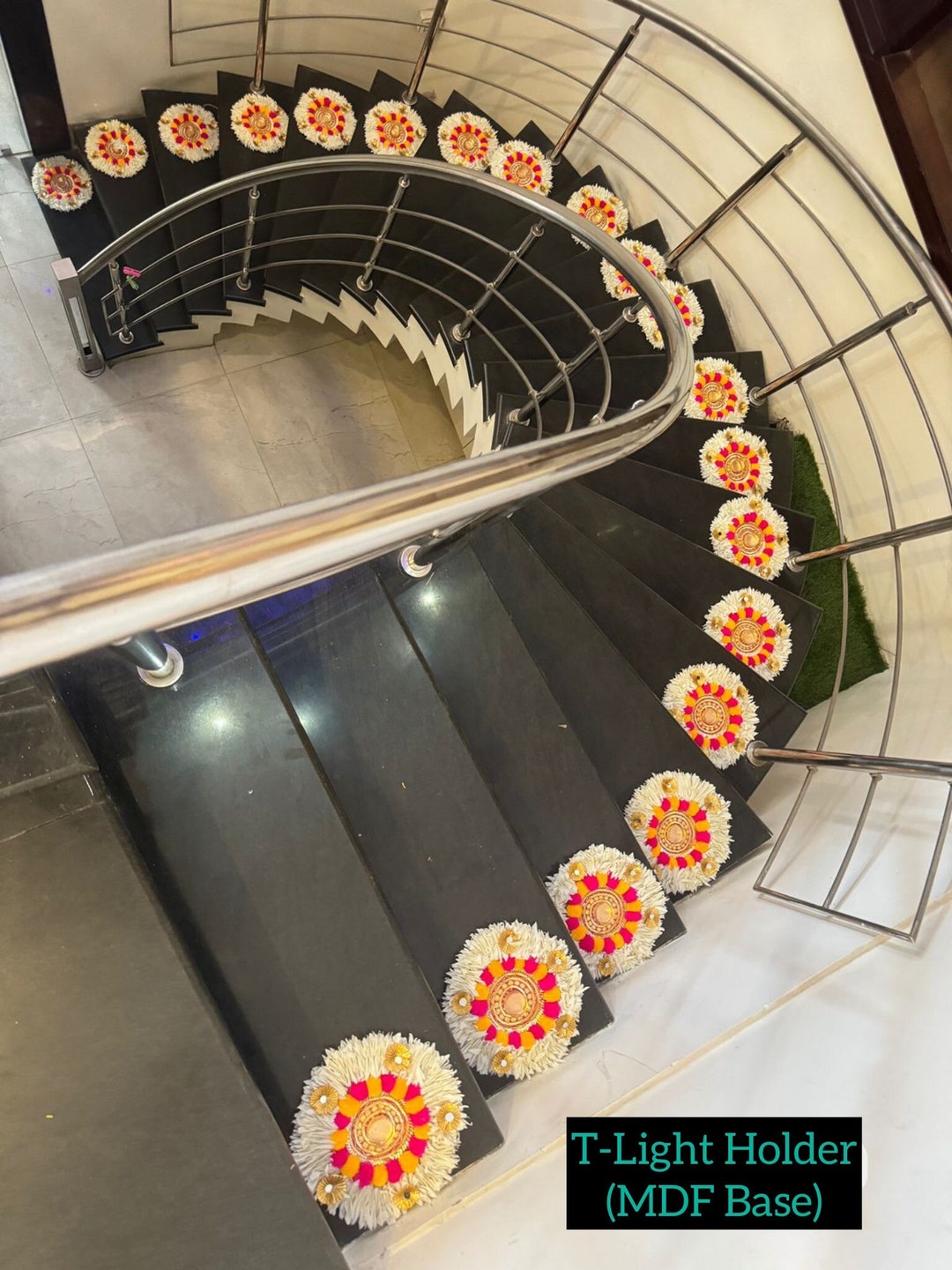 Diwali Rangoli Stair Mats T Light Holder Pack of 10 With Candles ...