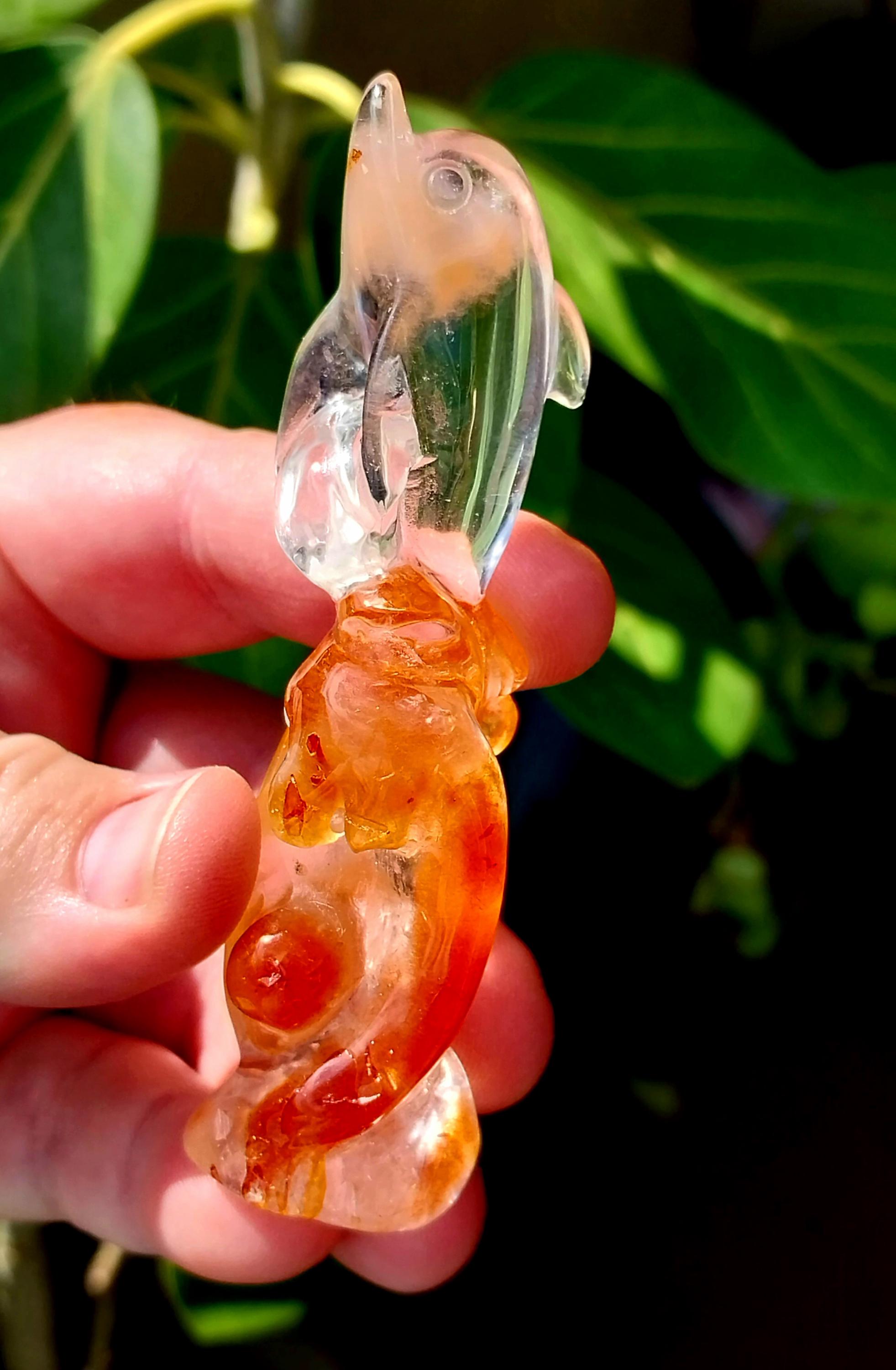 Incredible Gem Grade Red Rabbit Hair Quartz Dolphin Carving. Rabbit ...