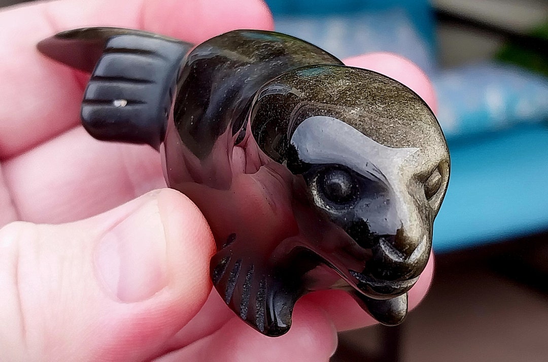 Gold Sheen Obsidian Seal Carving Seal Crystal. Crystal Seal. Obsidian ...