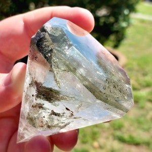 Large Top Quality Lodolite Garden Quartz Diamond Freeform With Stand ...