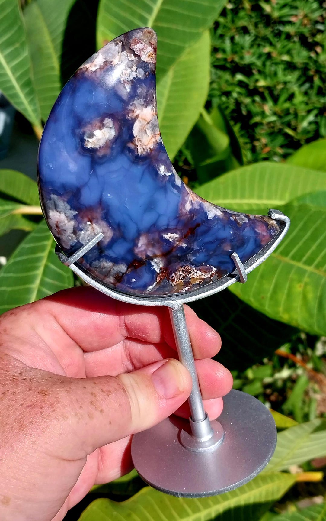 Fabulous Blue Flower Agate Moon With Custom Stand Flower Agate Moon ...