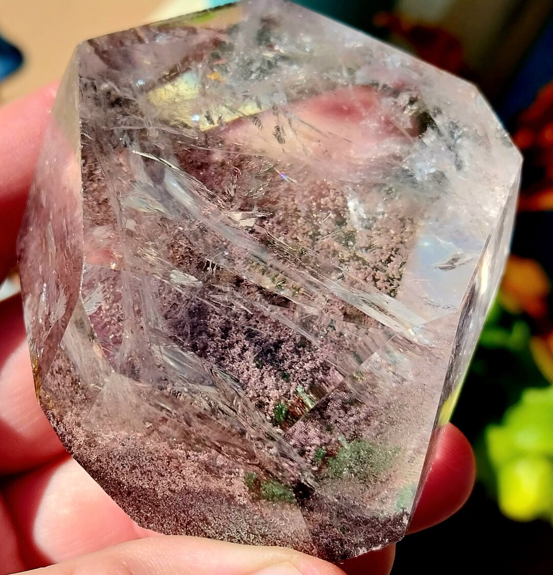 Large Very Clear 2 Sided Purple Lodolite Garden Quartz and Rainbow ...