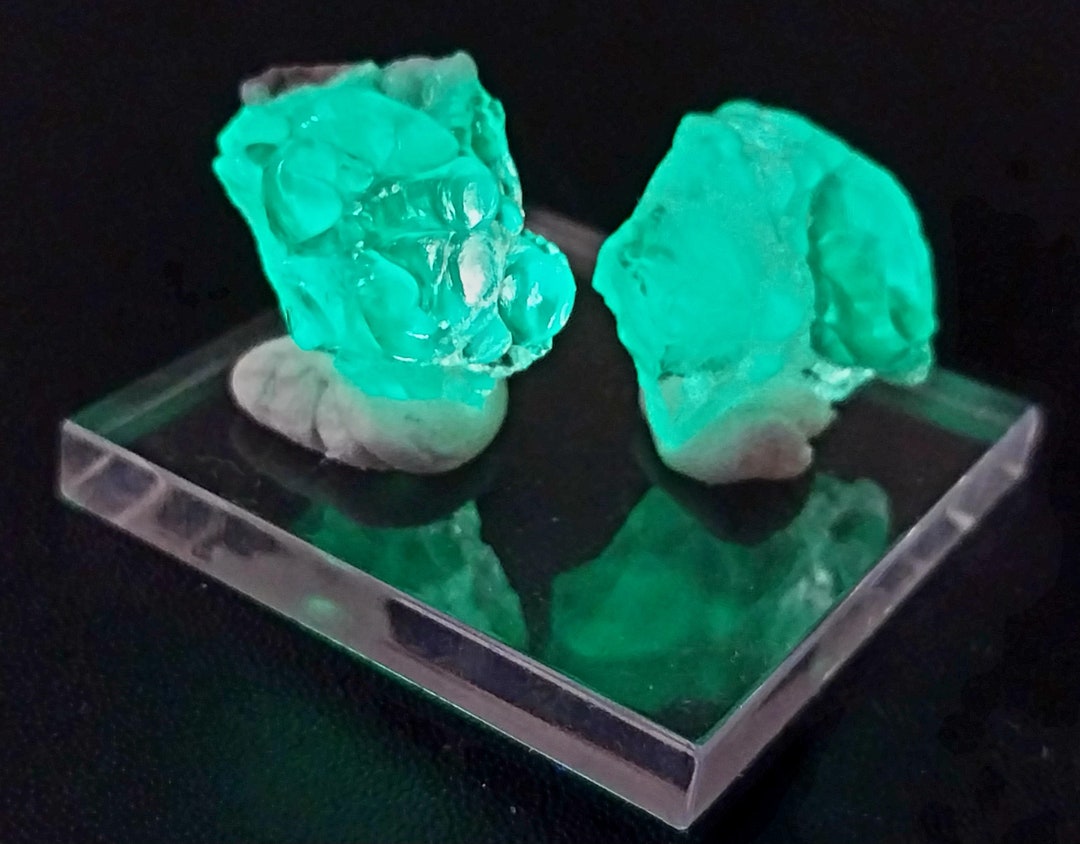 Twin Reactive Botroiydal Green Hyalite Opal Specimens. Superman's ...