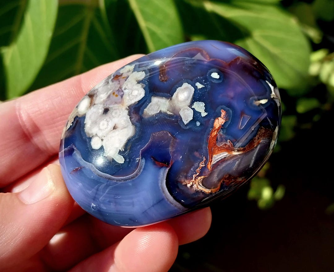 Large Perfect Blue Flower Agate Palmstone Flower Agate Palmstone ...