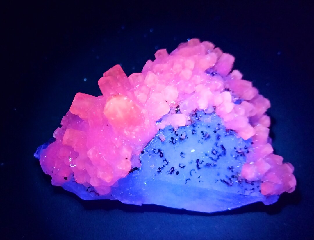 UV Reactive RARE Clear Columnar Calcite on Mint Green Fluorite Specimen ...