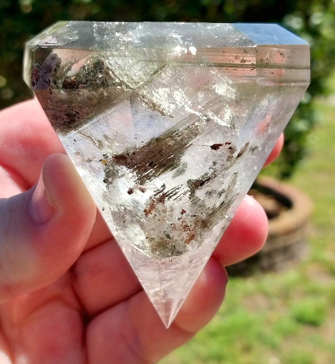Large Top Quality Lodolite Garden Quartz Diamond Freeform With Stand ...
