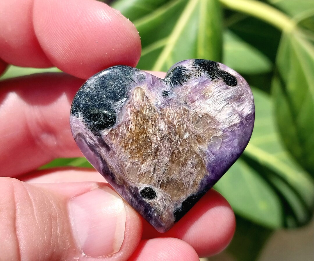 Flashy Purple and Pink Charoite Heart. Pink Charoite. Purple Charoite. Charoite Heart Carving ...