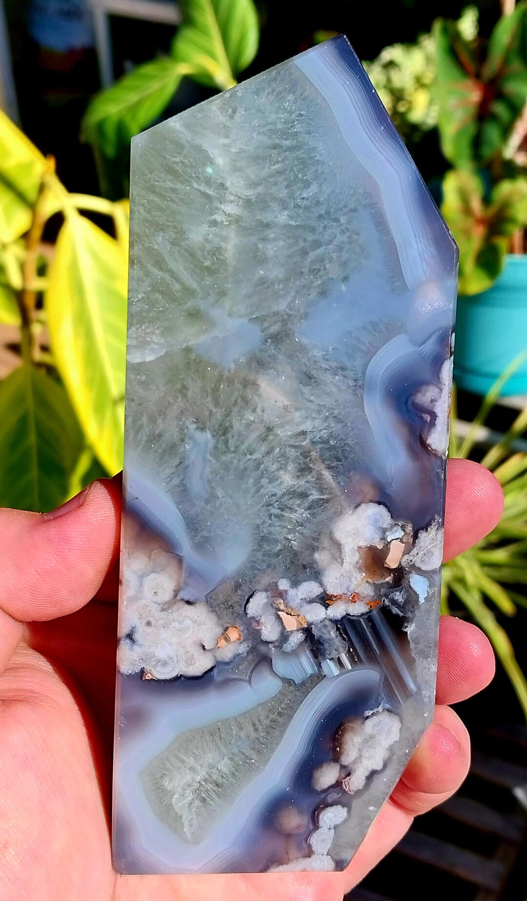 Gorgeous TOP QUALITY Blue Flower Agate Slab With Green Quartz Flower ...