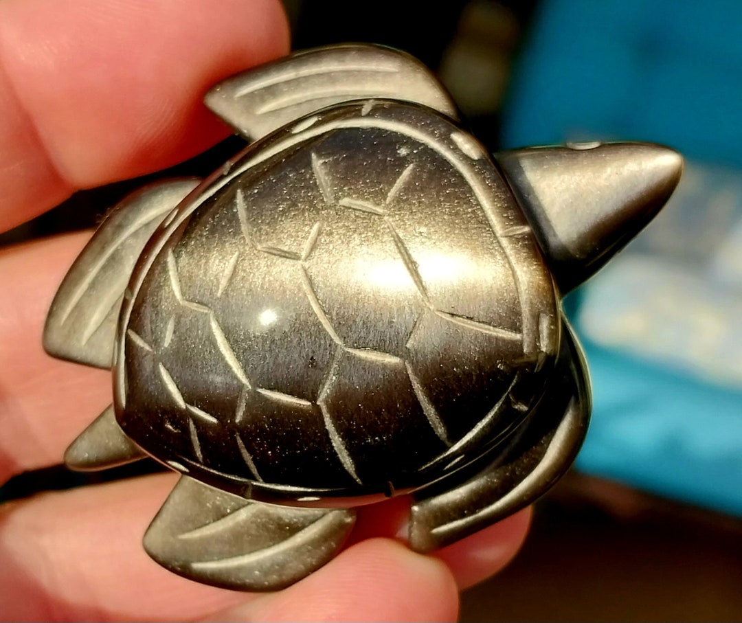 Silver Sheen Obsidian Sea Turtle Carving Turtle Crystal. Crystal Sea ...