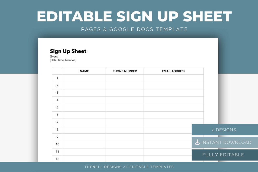 Editable Sign up Sheet, Sign up Template, Event Sign Up, Google Doc ...