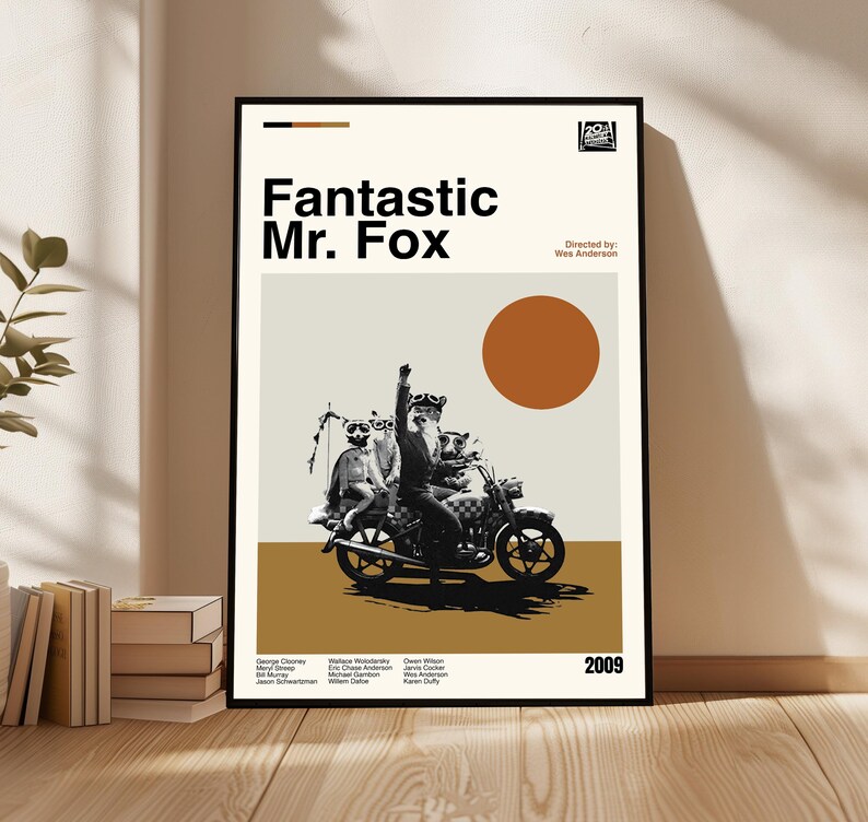 Fantastic Mr Fox Poster, Wes Anderson Movie Poster, Mid Century Modern ...