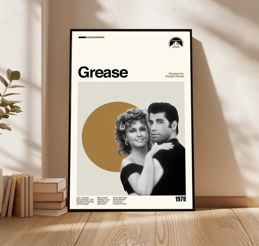 GREASE 1978 Movie Poster, John Travolta, Olivia Newton-john, Retro ...