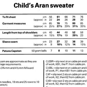 Vintage Childrens Aran Sweater KNITTING PATTERN Pdf Childs Cable Jumper ...