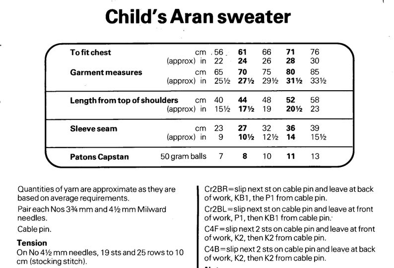 Vintage Childrens Aran Sweater KNITTING PATTERN Pdf Childs Cable Jumper ...