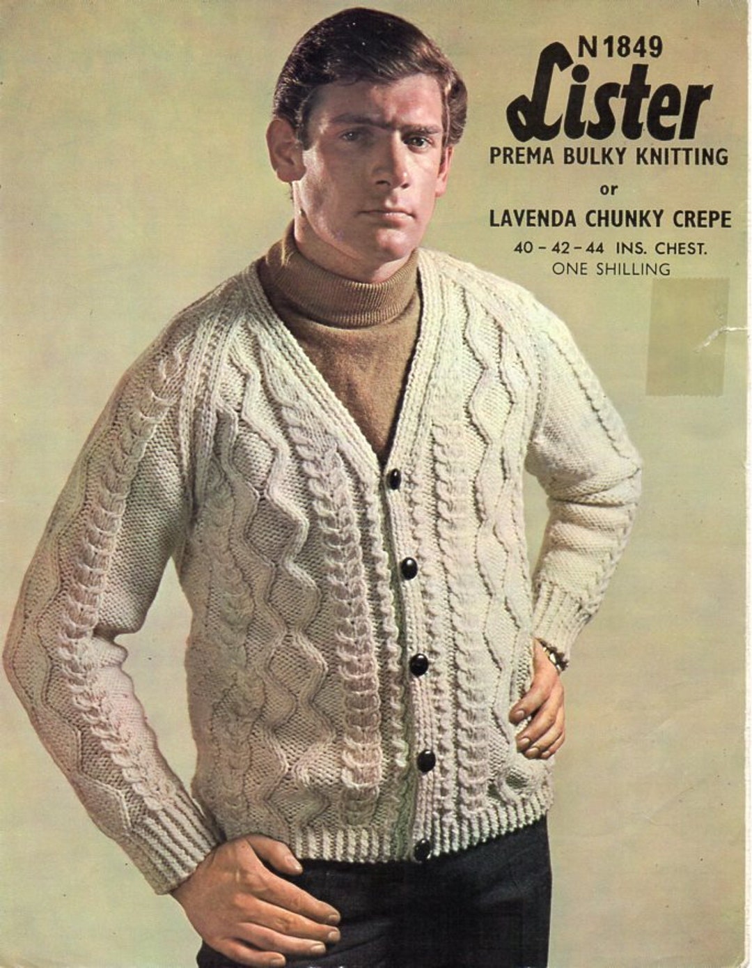 Vintage Mens Aran Cardigan KNITTING PATTERN Pdf Mans V Neck Cable ...