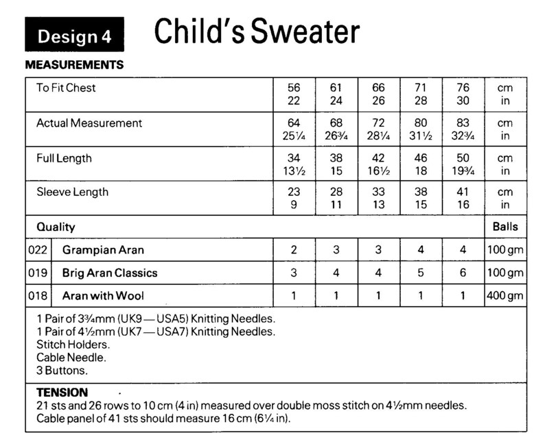 Vintage Childrens Aran Sweater KNITTING PATTERN Pdf Childs Cable Jumper ...