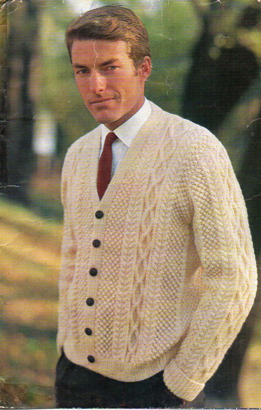 Vintage Mens Aran Cardigan KNITTING PATTERN Pdf Mans V Neck Cable ...